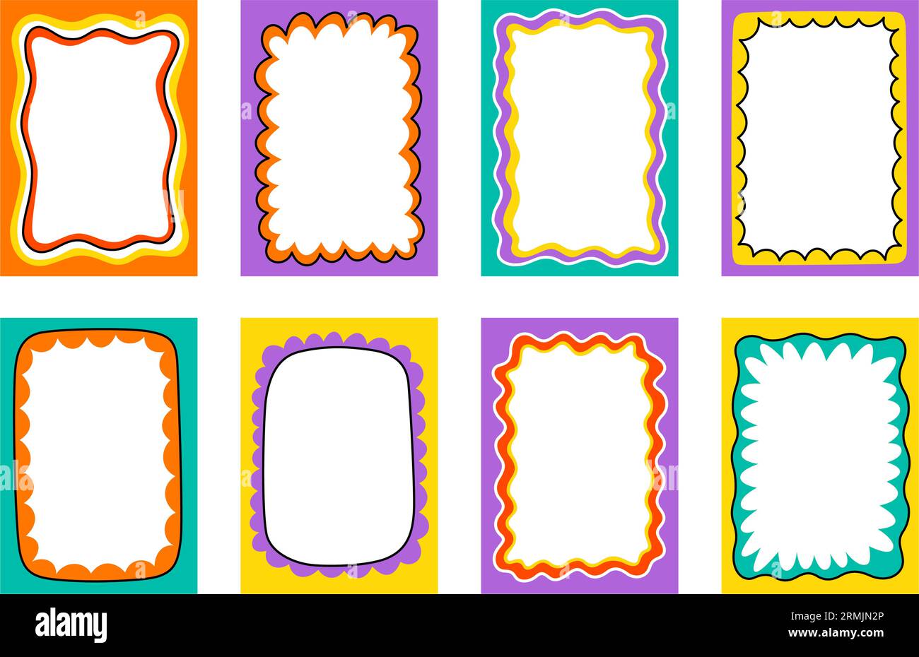 Wave scalloped edge frame. Doodle border with wavy pattern. Trendy ...