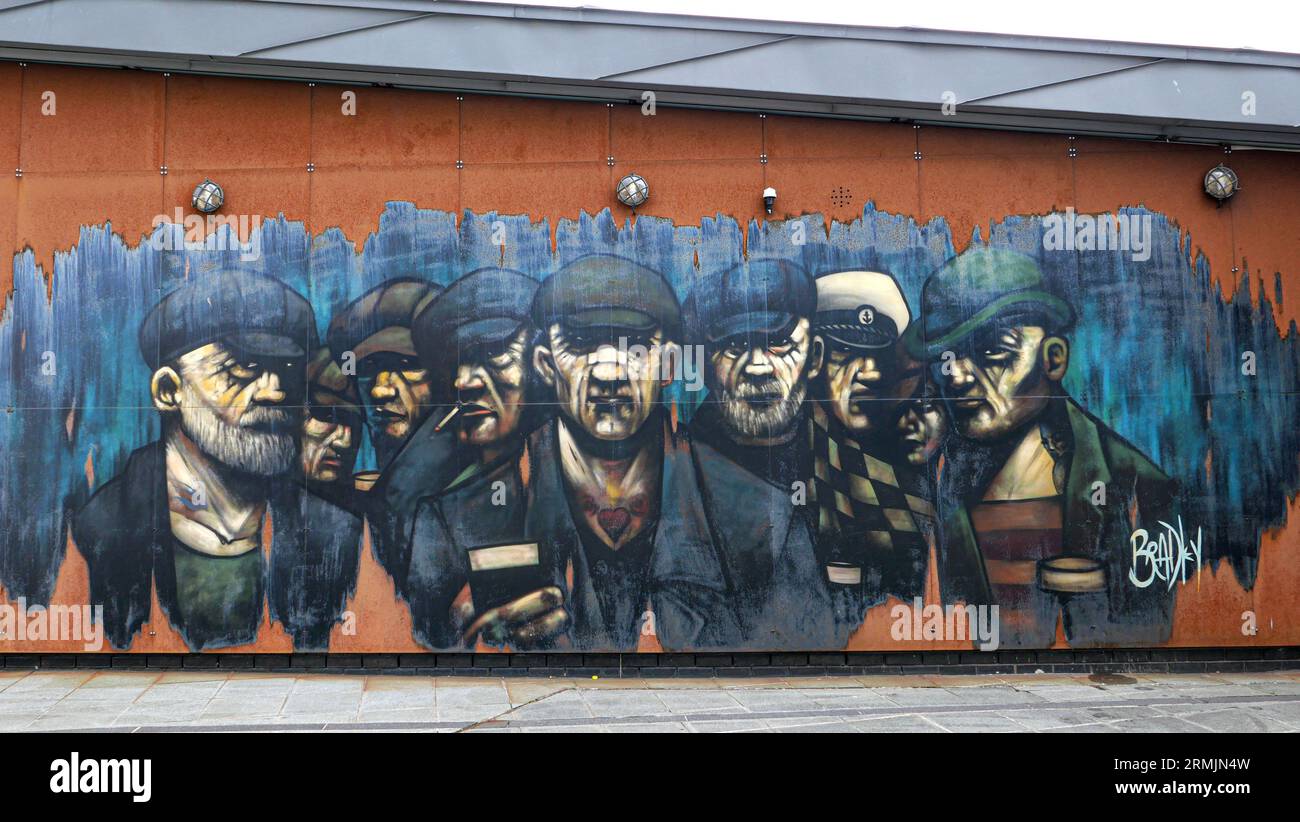 Northern Ireland, Belfast: Docker's Rest, mural by Terry Bradley and ...