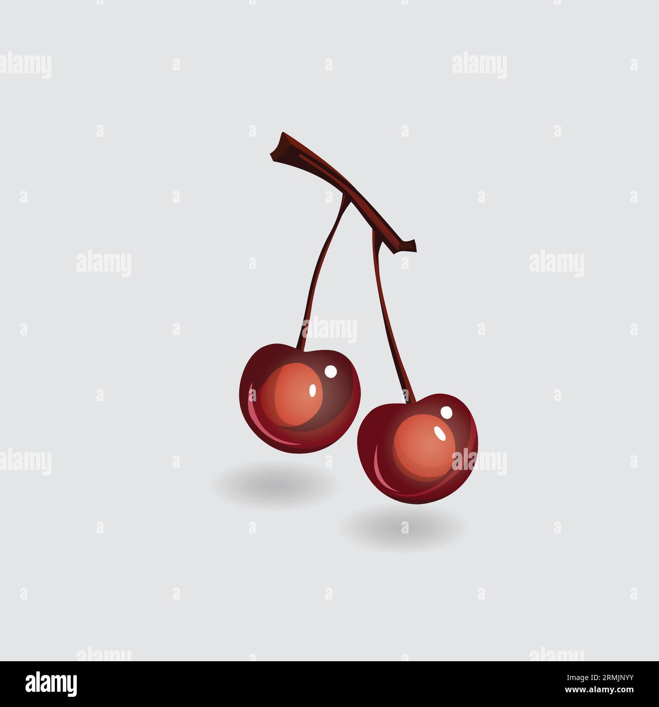 Ripe Red Cherry Berries With Leaves Vector Illustration White
