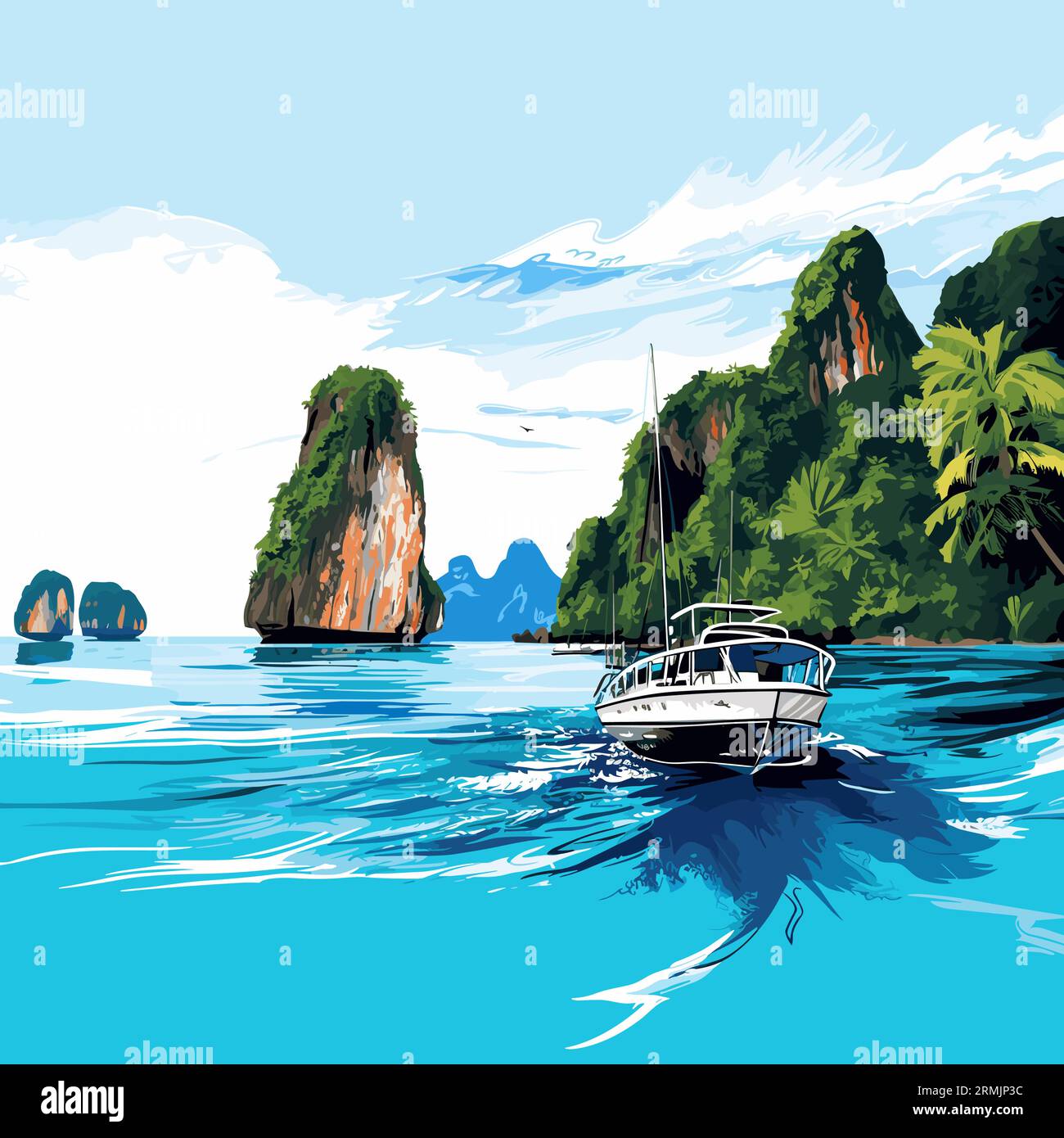A drawing of Palau Islands, Travel Illustration, sunny weather, bright ...
