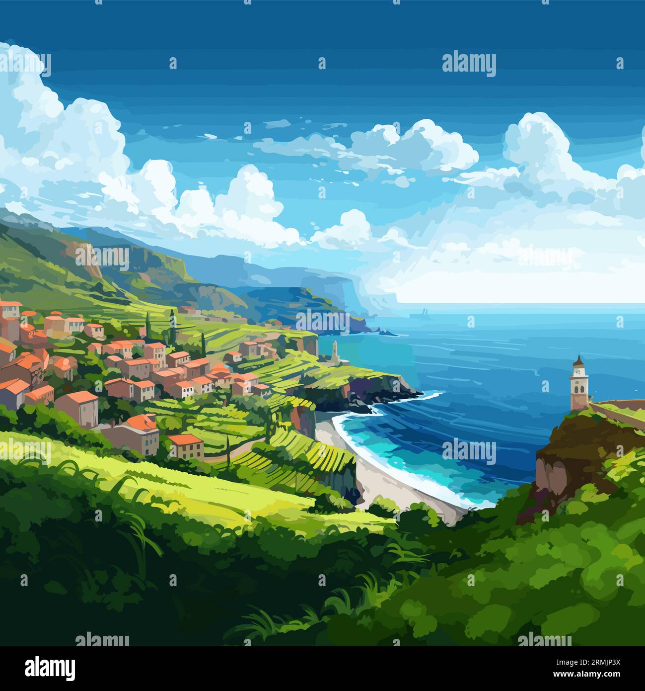 A drawing of Madeira, Travel Illustration, sunny weather, bright ...