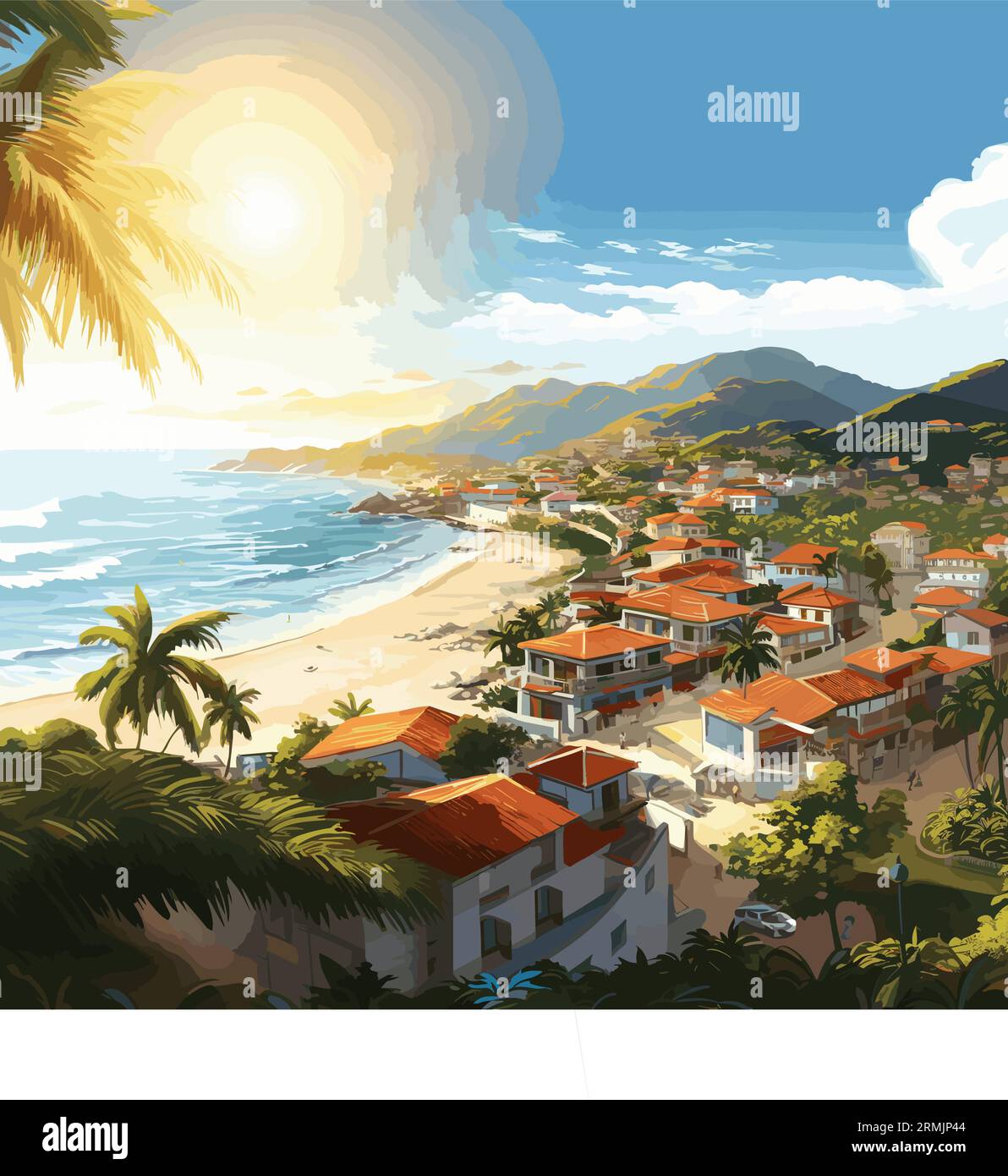A drawing of Koh Samui, Travel Illustration, sunny weather, bright ...