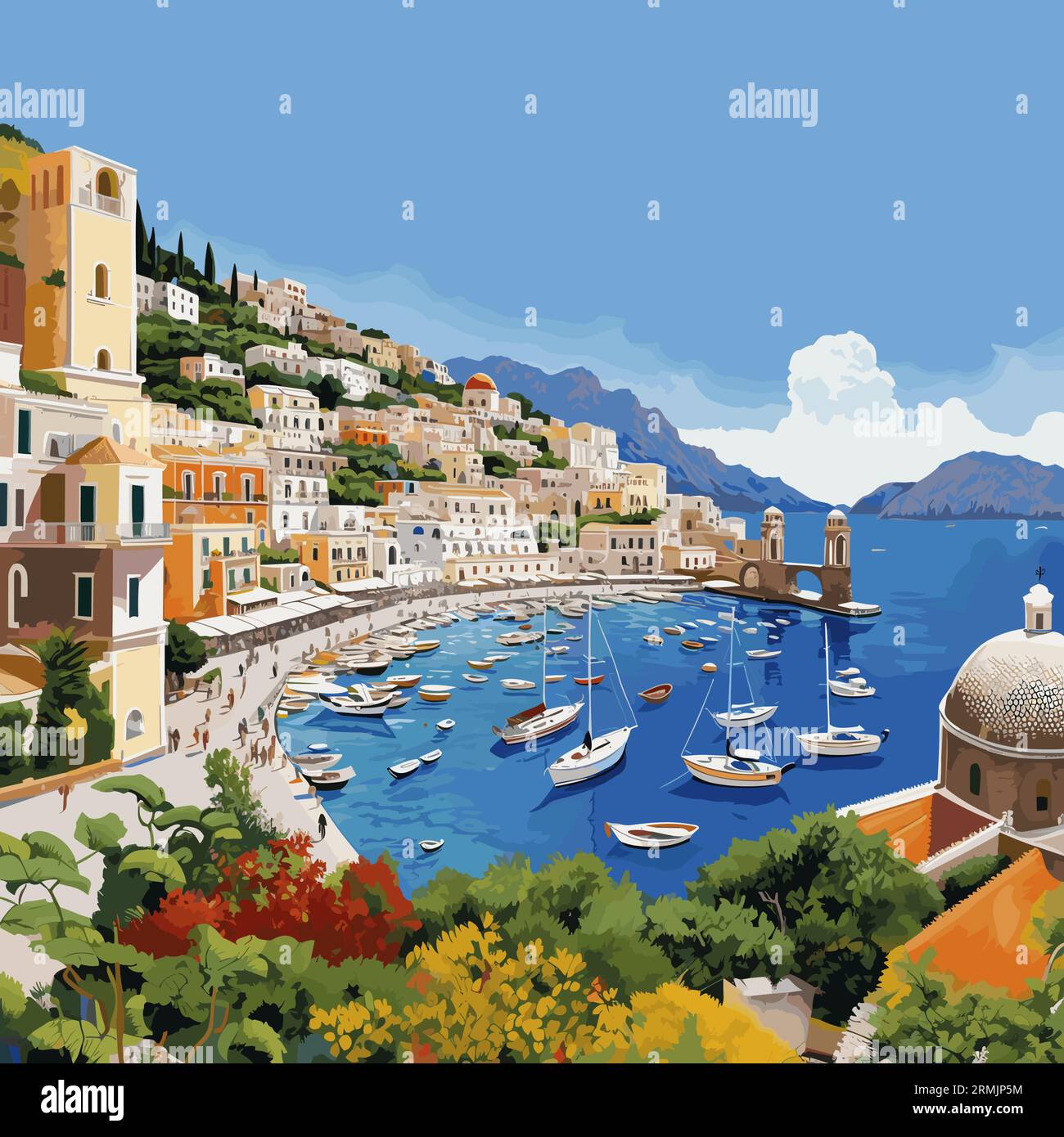 A drawing of Capri, Travel Illustration, sunny weather, bright ...