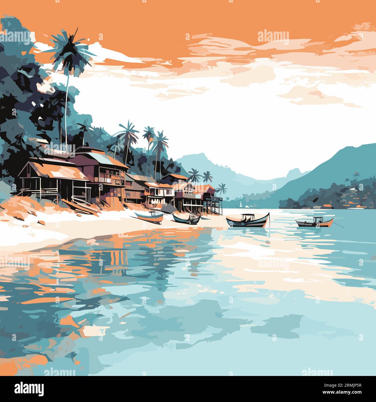 A drawing of Perhentian Islands, Travel Illustration, sunny weather ...