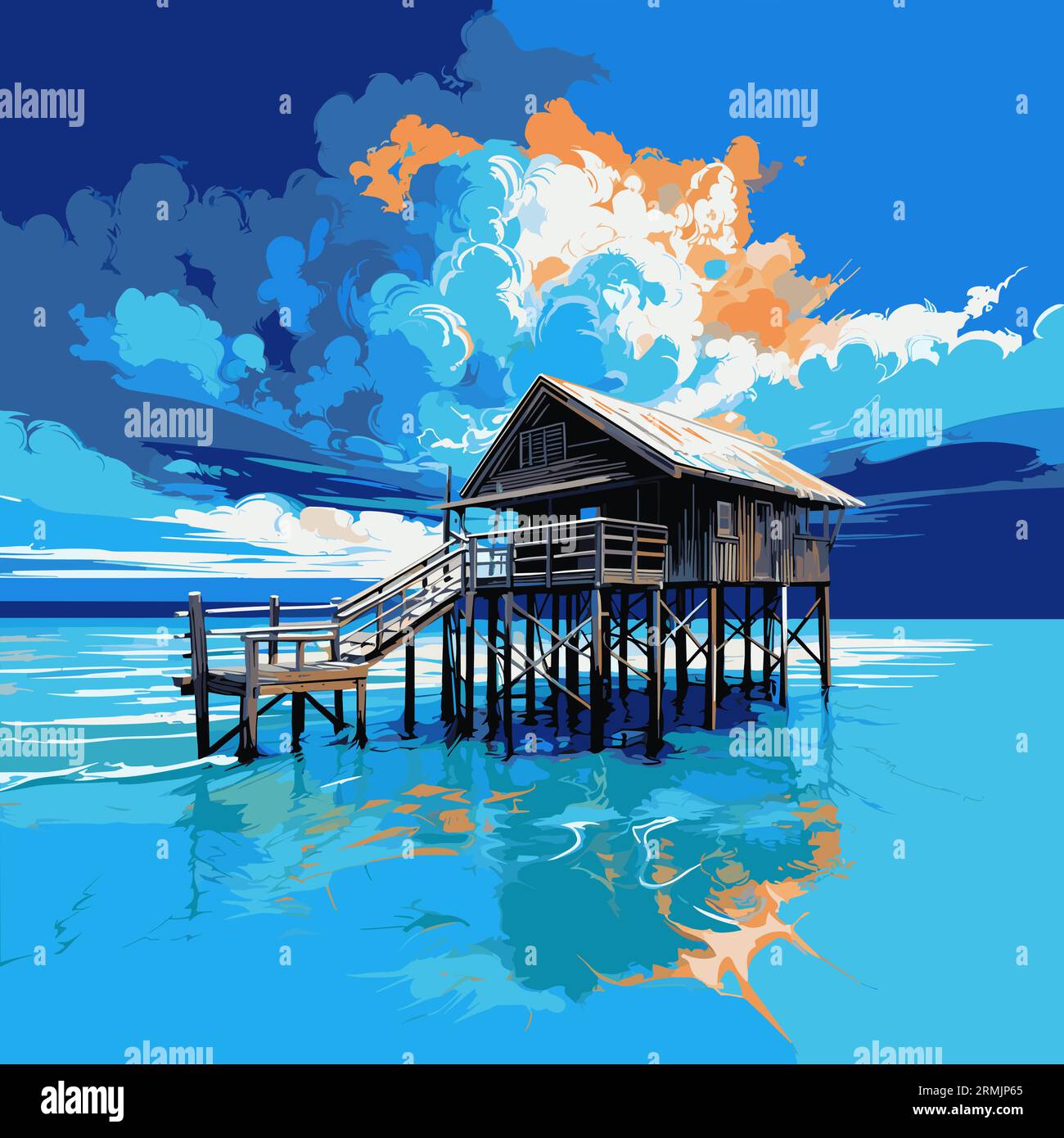 A drawing of Zanzibar, Travel Illustration, sunny weather, bright ...