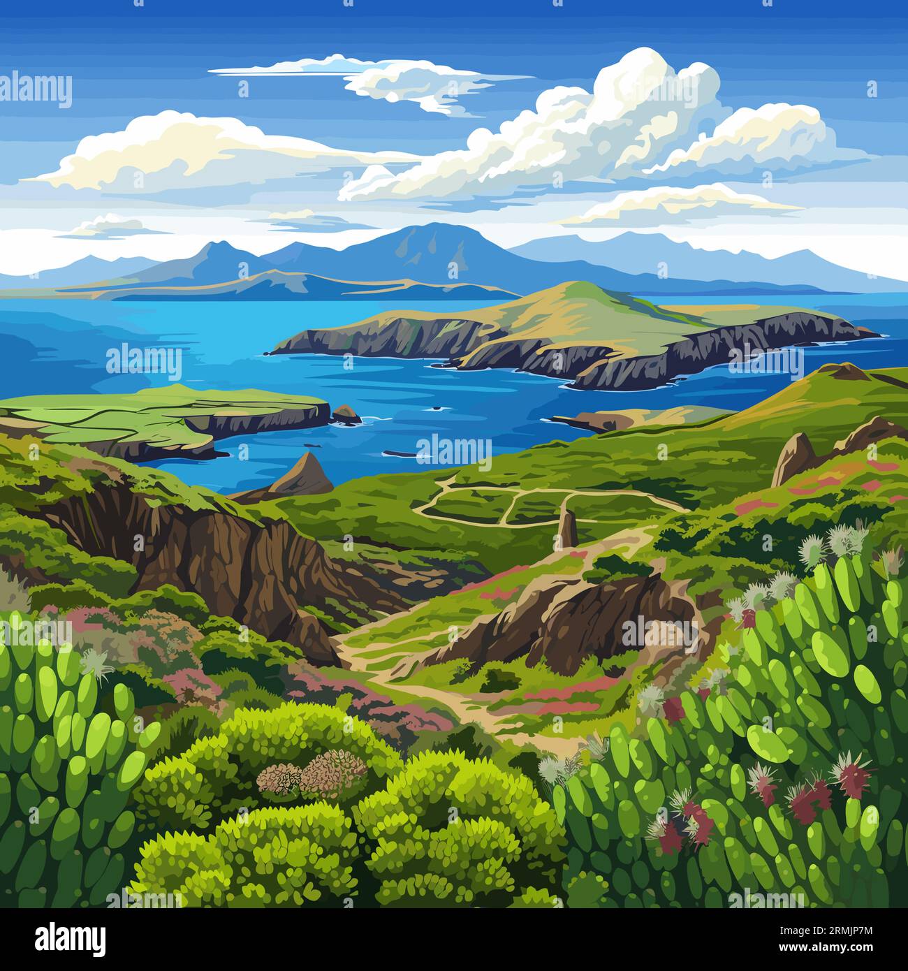 A drawing of Galapagos, Travel Illustration, sunny weather, bright ...
