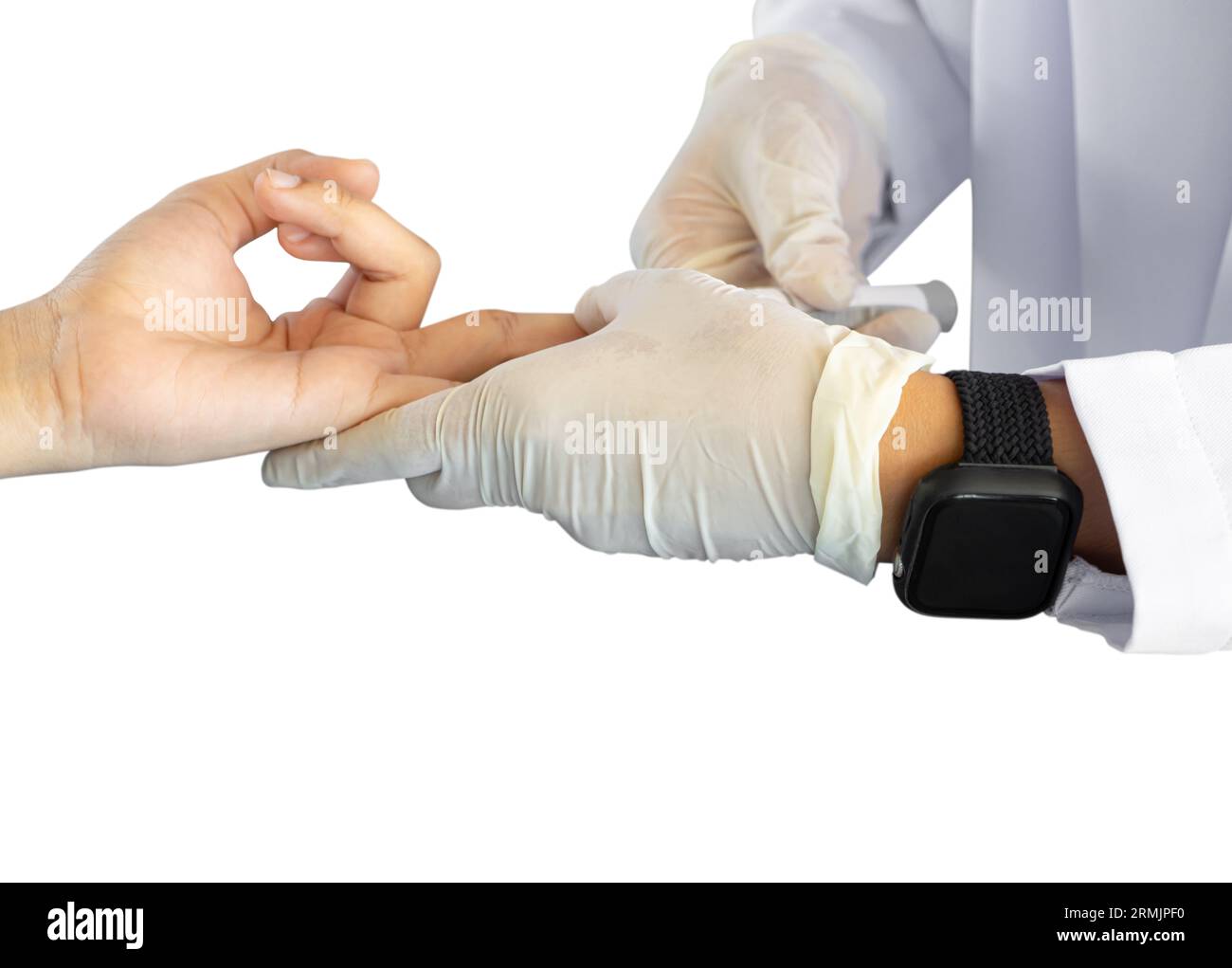 hand medical worker draw blood from patients finger measurement of ...