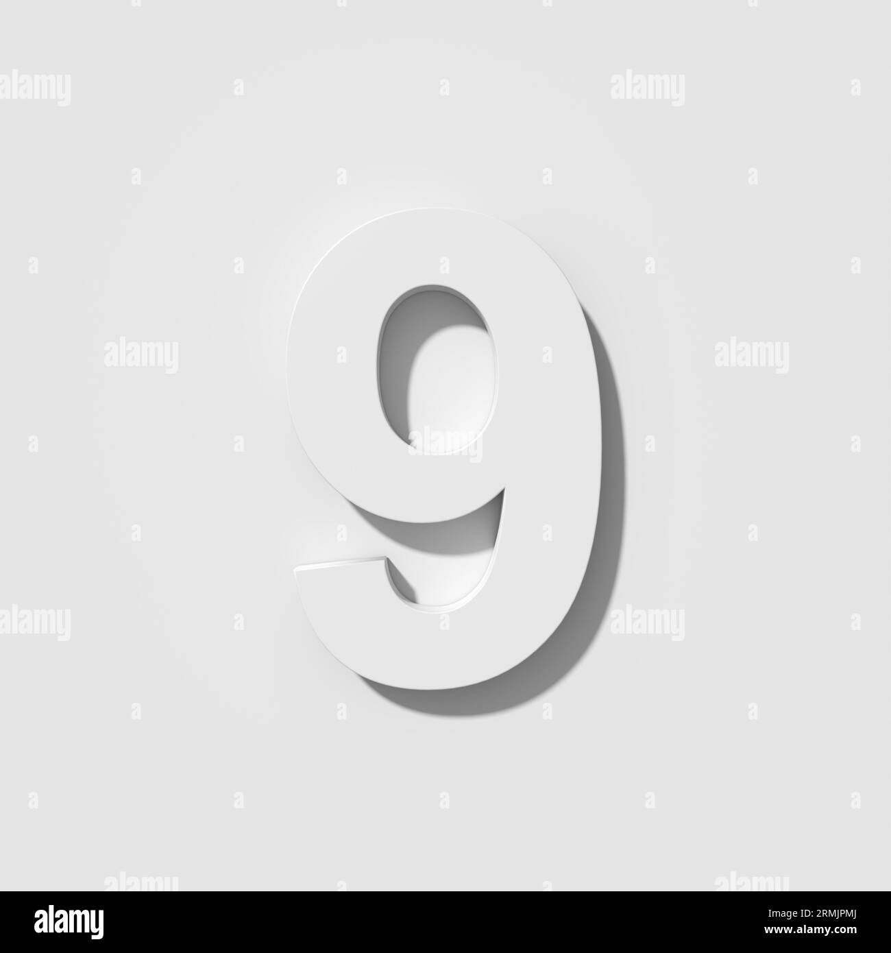 White number nine 9 on white background. Top view. 3D render Stock ...
