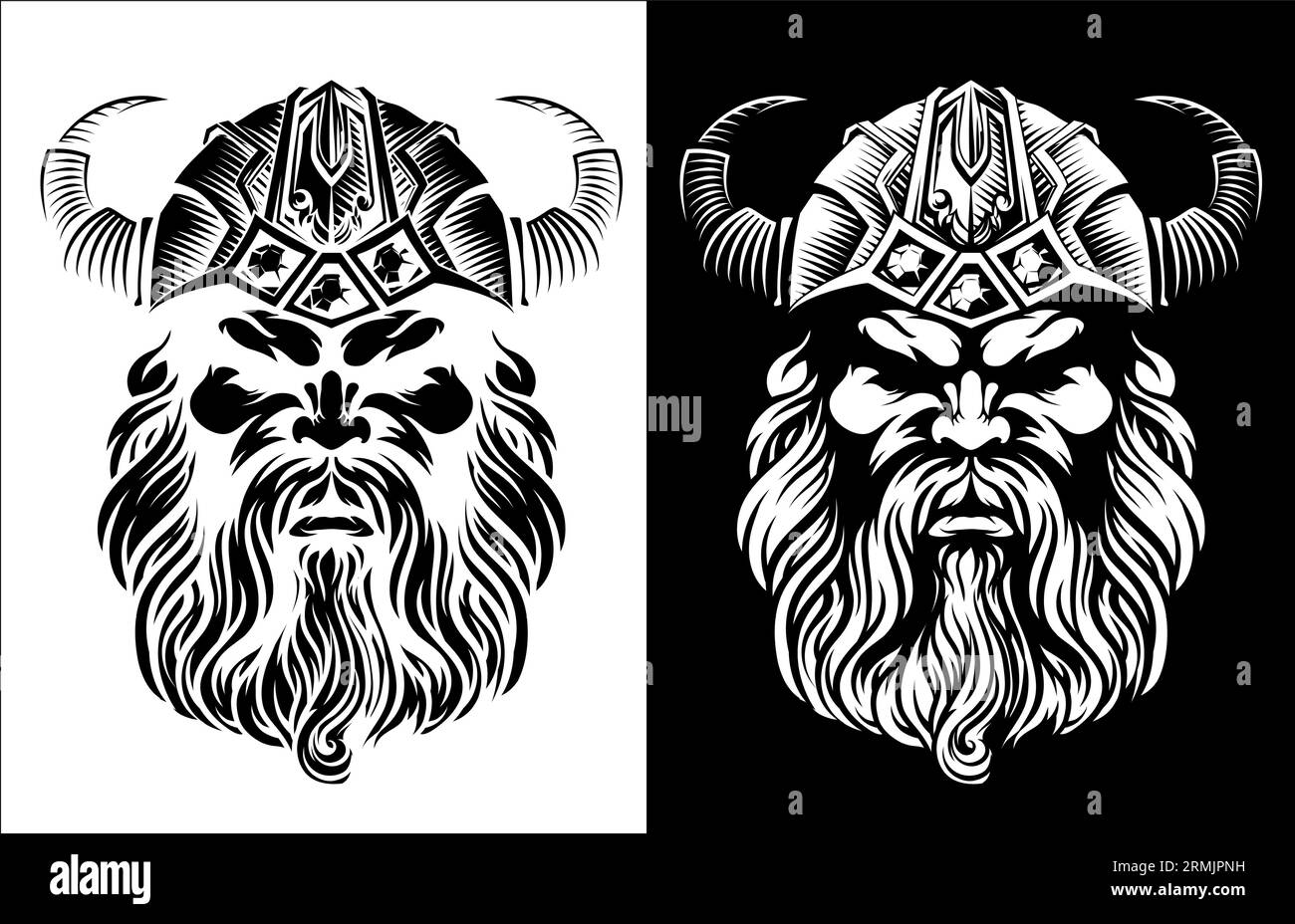Viking Warrior Man Strong Mascot Face in Helmet Stock Vector Image ...