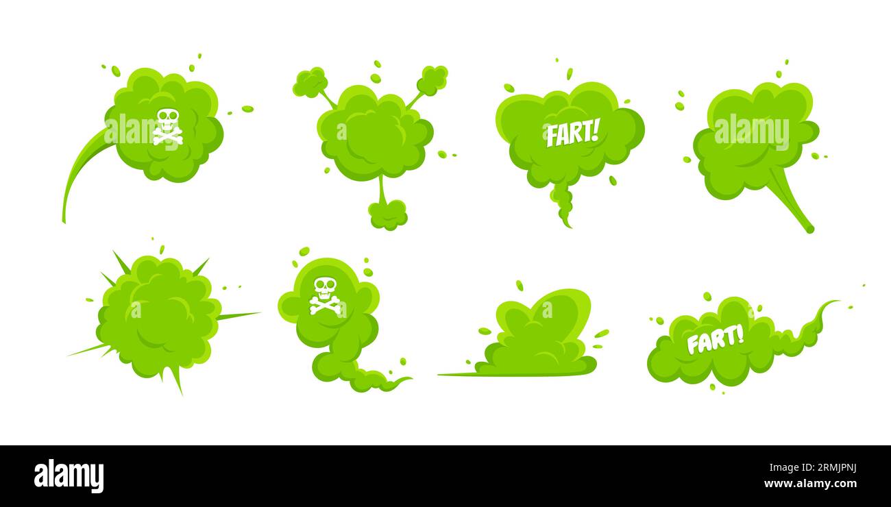Smelling green cartoon smoke or fart clouds flat style design vector ...
