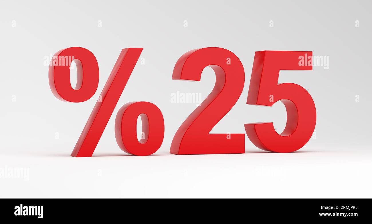 Price discount and special offer concept. Red 25 percent number on ...