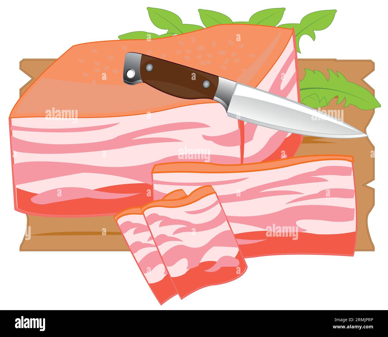 Vector illustration of the salty piece of the fat to pigs and seasoning ...