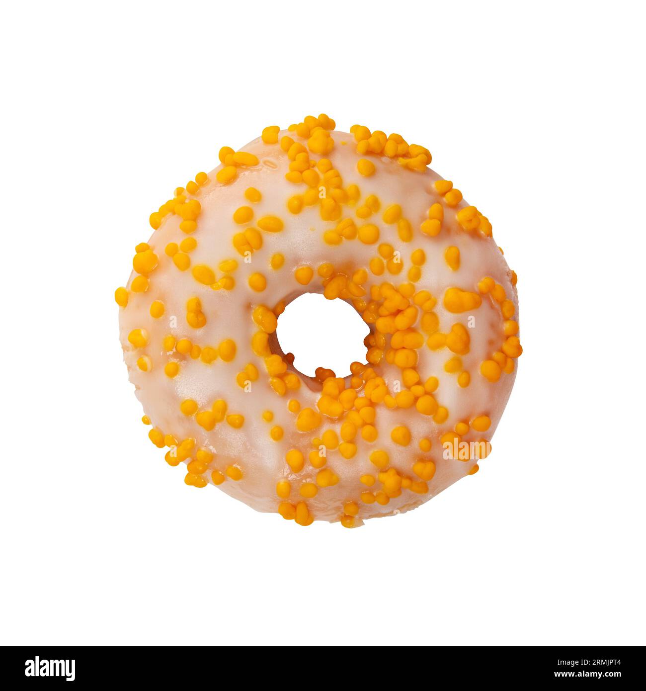 Fruit donut decorated with yellow sprinkles isolated on white ...