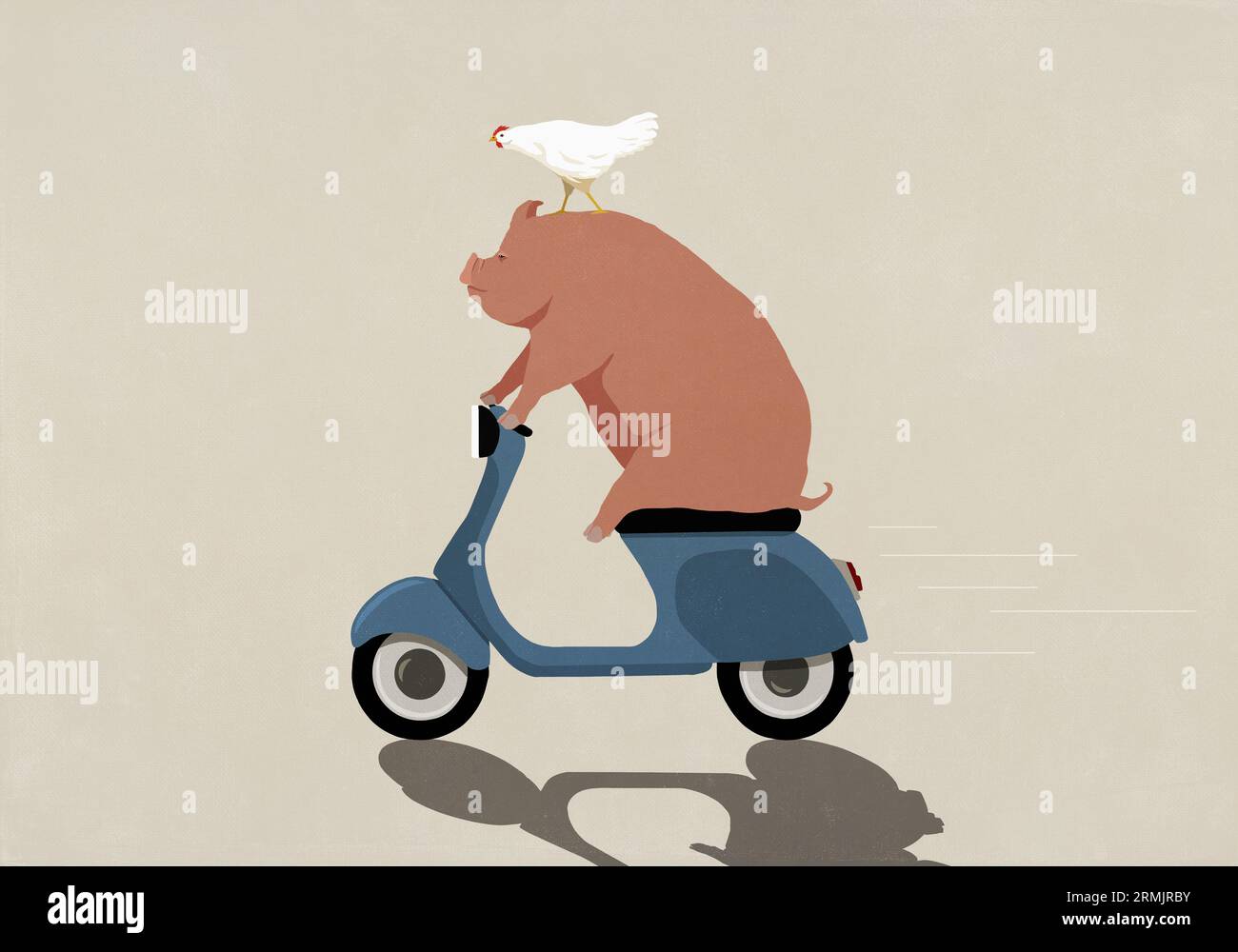 Rooster riding on top of pig on motor scooter Stock Photo - Alamy