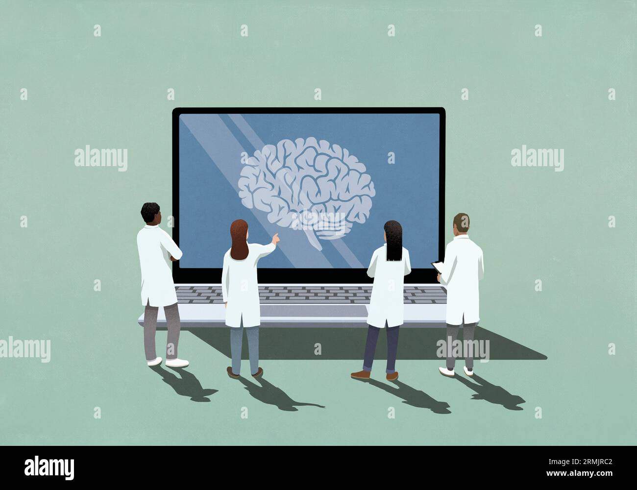 Neuroscientists looking at brain image on laptop screen Stock Photo - Alamy