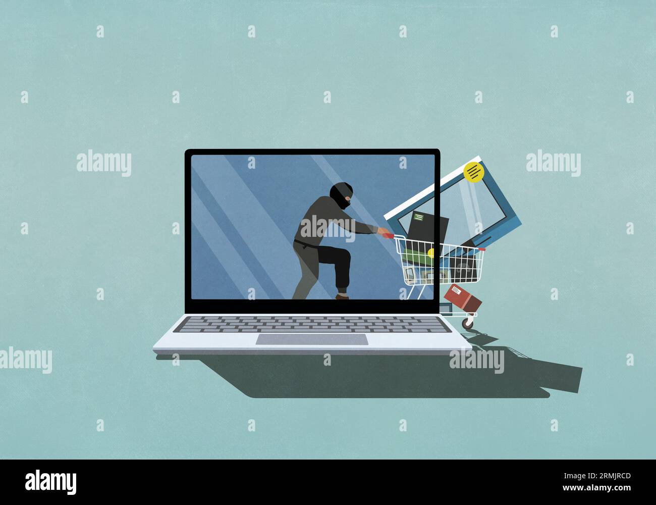 Computer hacker with shopping cart on laptop screen Stock Photo - Alamy