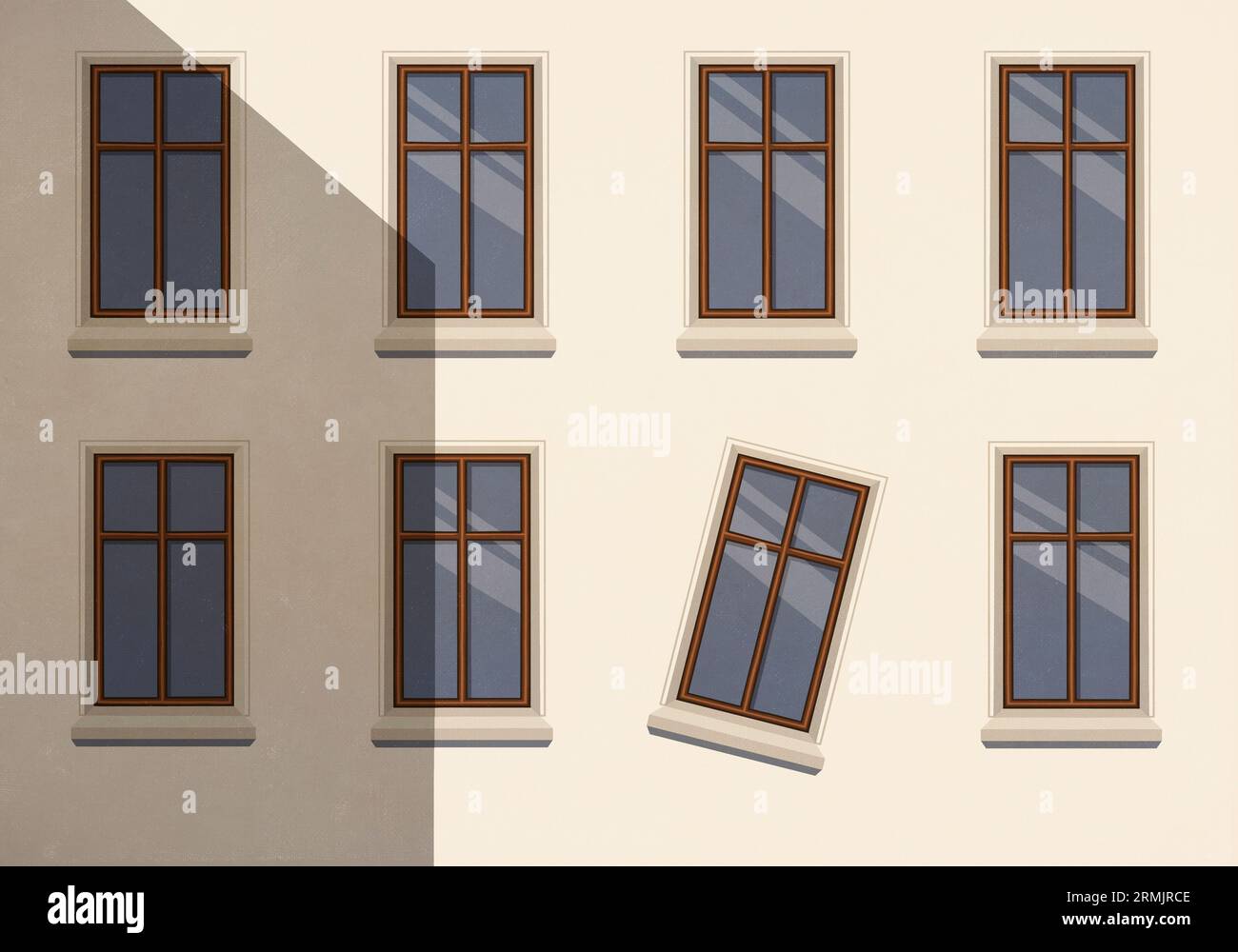 Tilted window on sunny building wall Stock Photo - Alamy