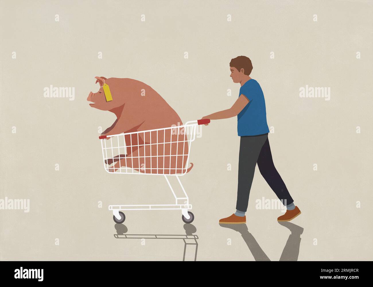Man pushing pig with price tag in shopping cart Stock Photo - Alamy