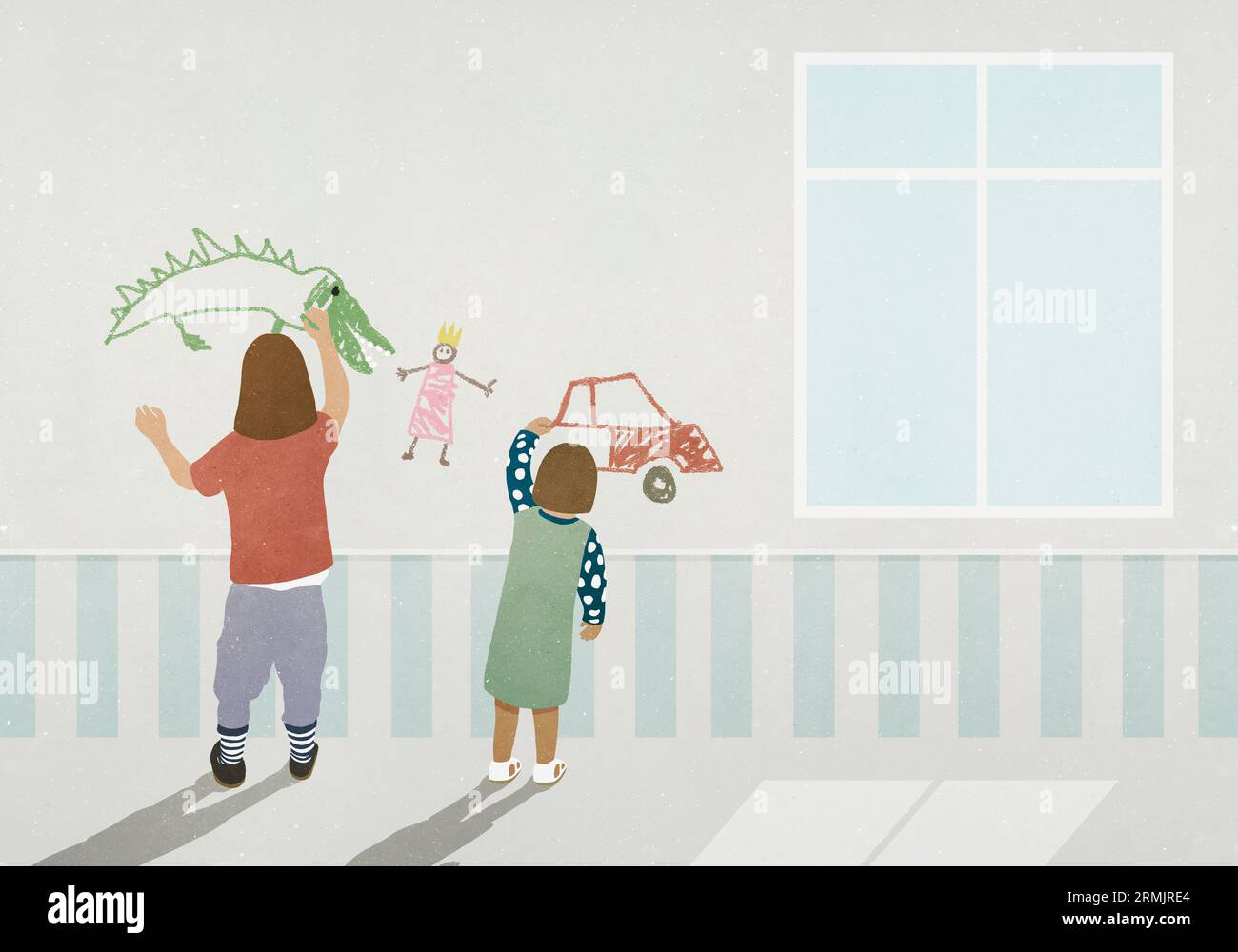 Girls drawing on wall Stock Photo - Alamy