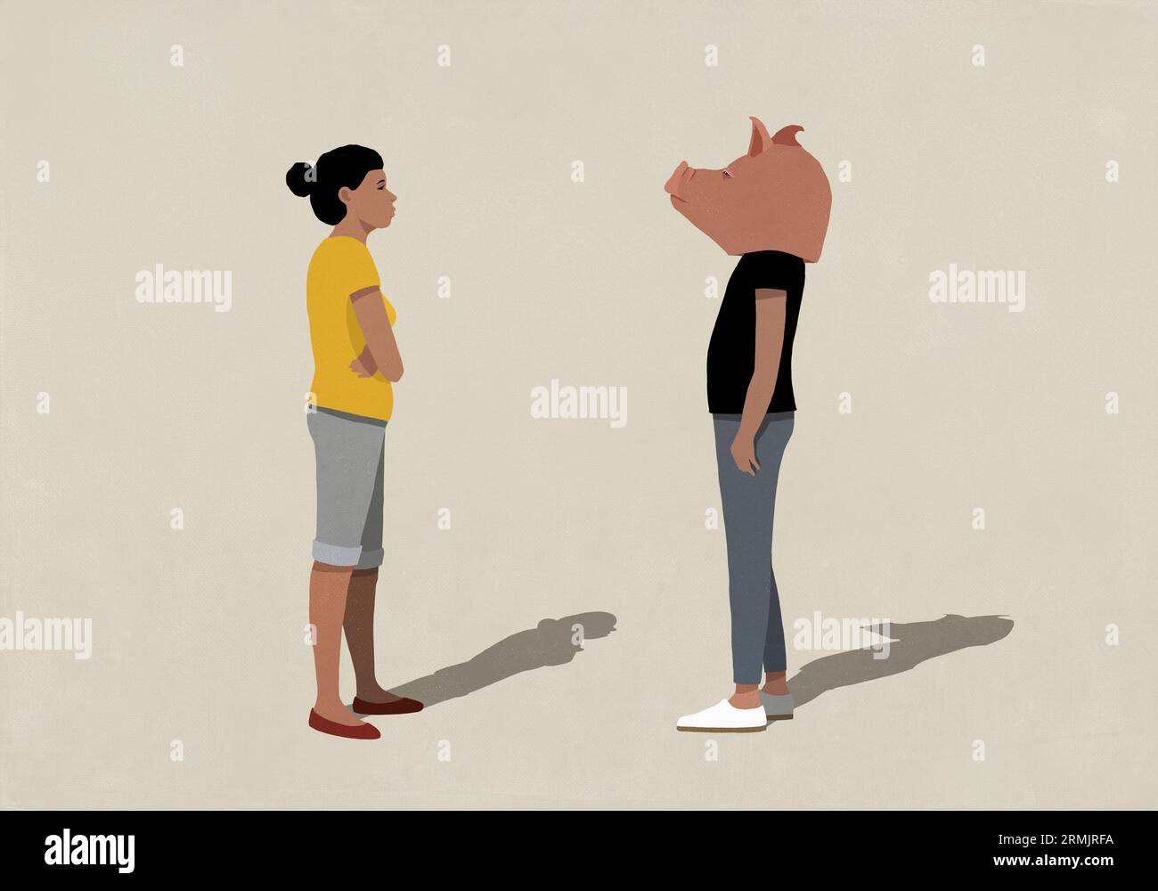 Pigheaded man confronting angry wife Stock Photo - Alamy