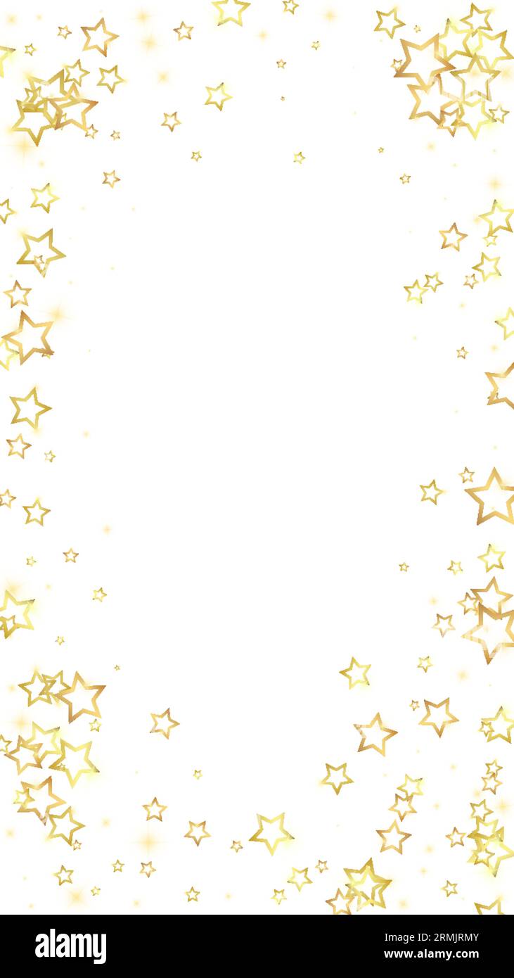 Gold sparkling star confetti. Chaotic dreamy childish overlay template. Festive stars vector ...