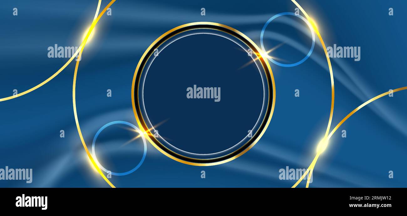 abstract design luxury gold circle line on fabric crumpled dark blue ...