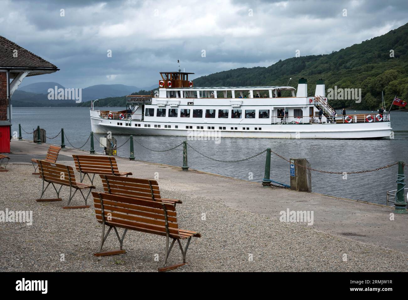 Steamboat arrive, Lake District UK Stock Photo - Alamy