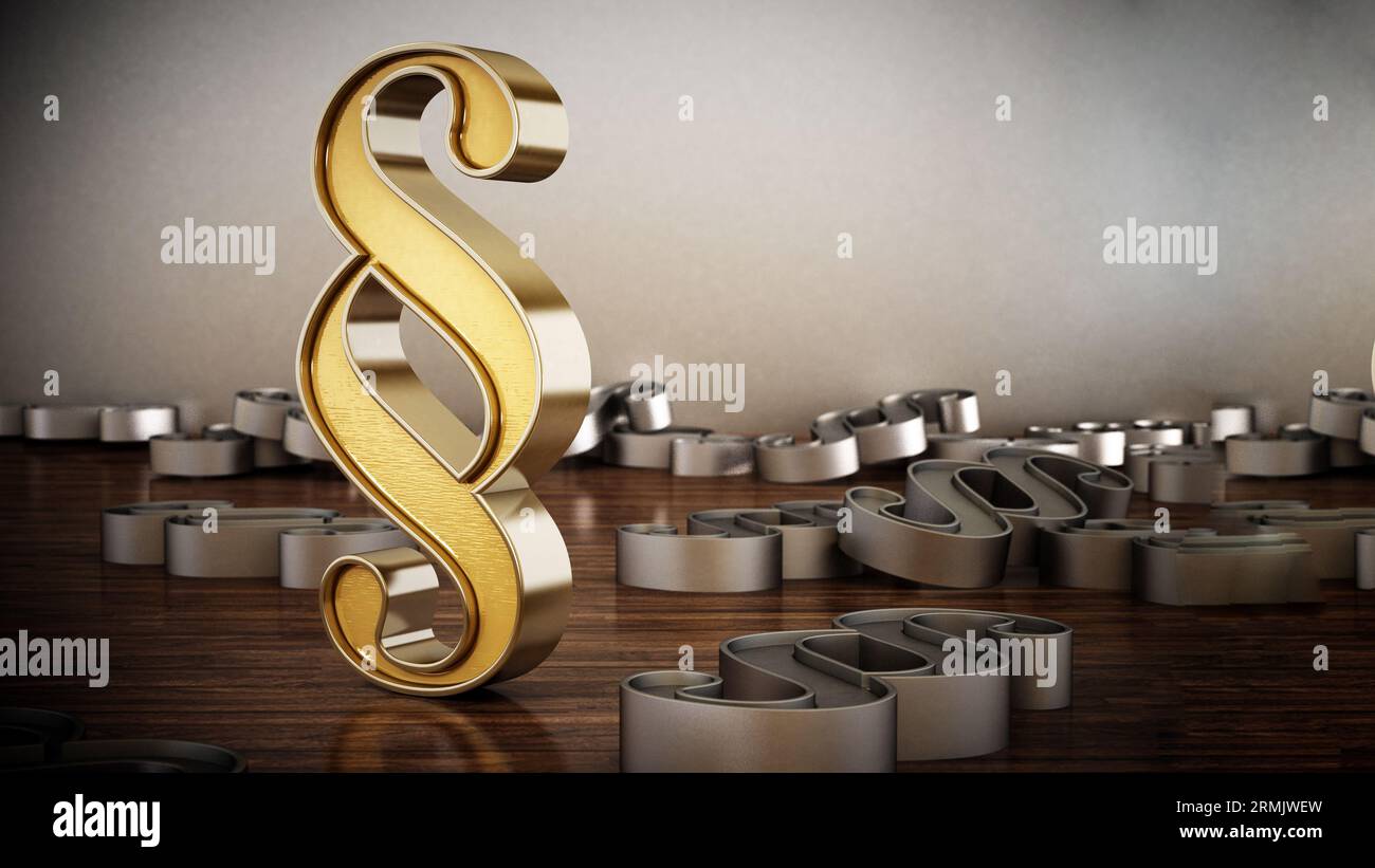 Gold paragraph symbol standing out among iron icons. 3D illustration ...