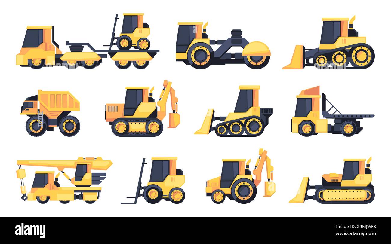 Construction machinery. Road building heavy equipment, digger excavator ...