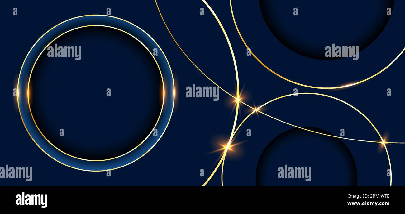 abstract luxurious circle golden lines on design dark blue background ...