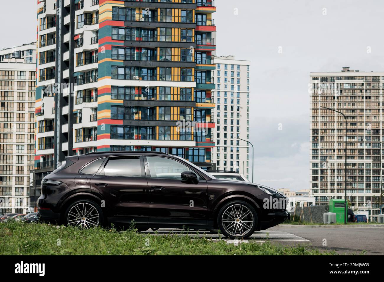 Minsk, Belarus, August 2023 - black Porsche Cayenne. mid-size luxury crossover Stock Photo - Alamy