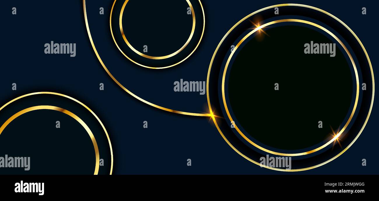 abstract luxurious circle golden lines on design dark blue background ...