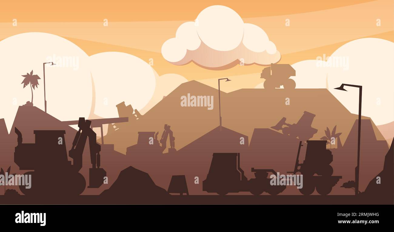 Heavy machinery in mine. Mining quarry with excavator truck, rock pit ...