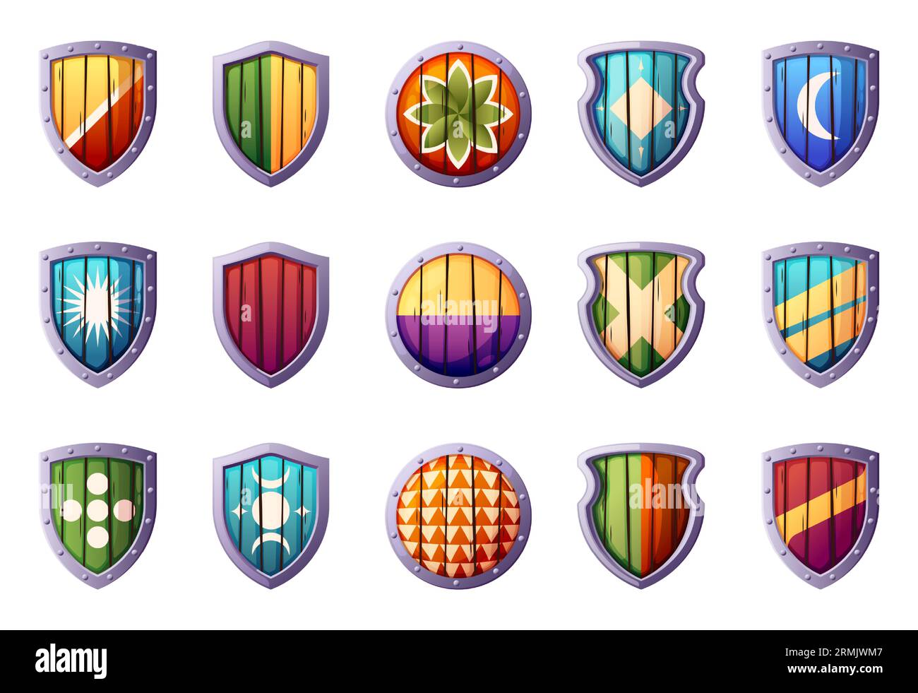 Cartoon wooden shields. Medieval knight defense armor, military ...