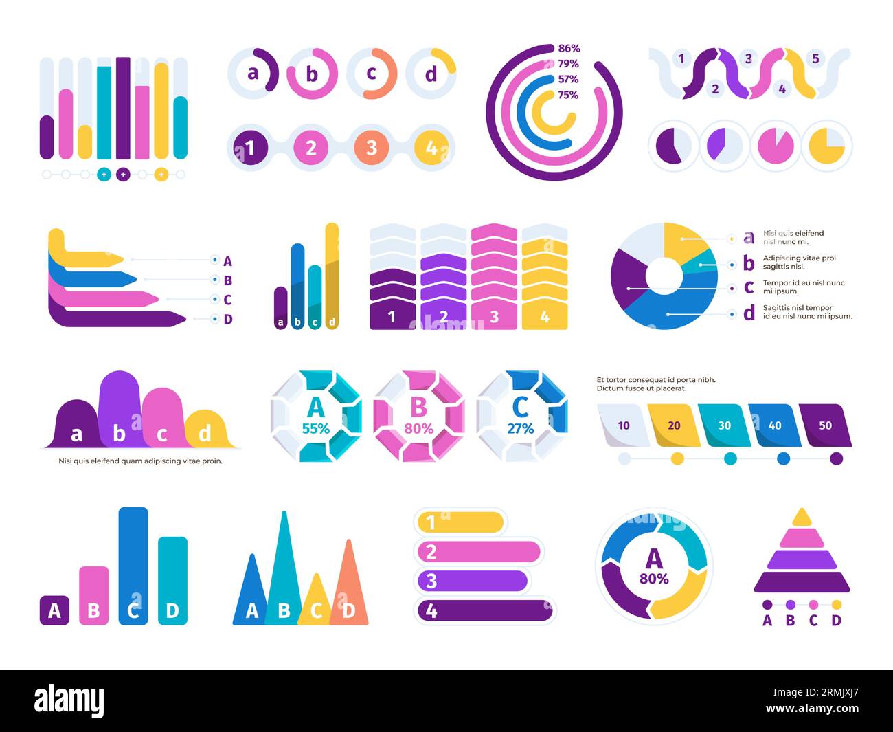 Business data charts. Financial and economic bar graphs, profit and ...
