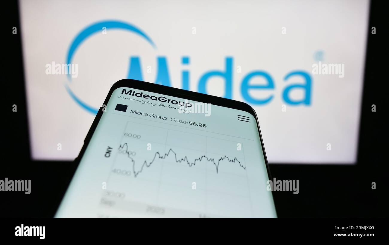 Smartphone with website of Chinese home appliances company Midea Group ...