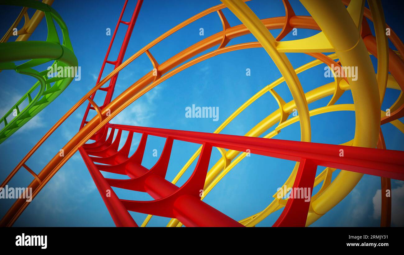 Curvy roller coaster rails in the sky. 3D illustration Stock Photo - Alamy