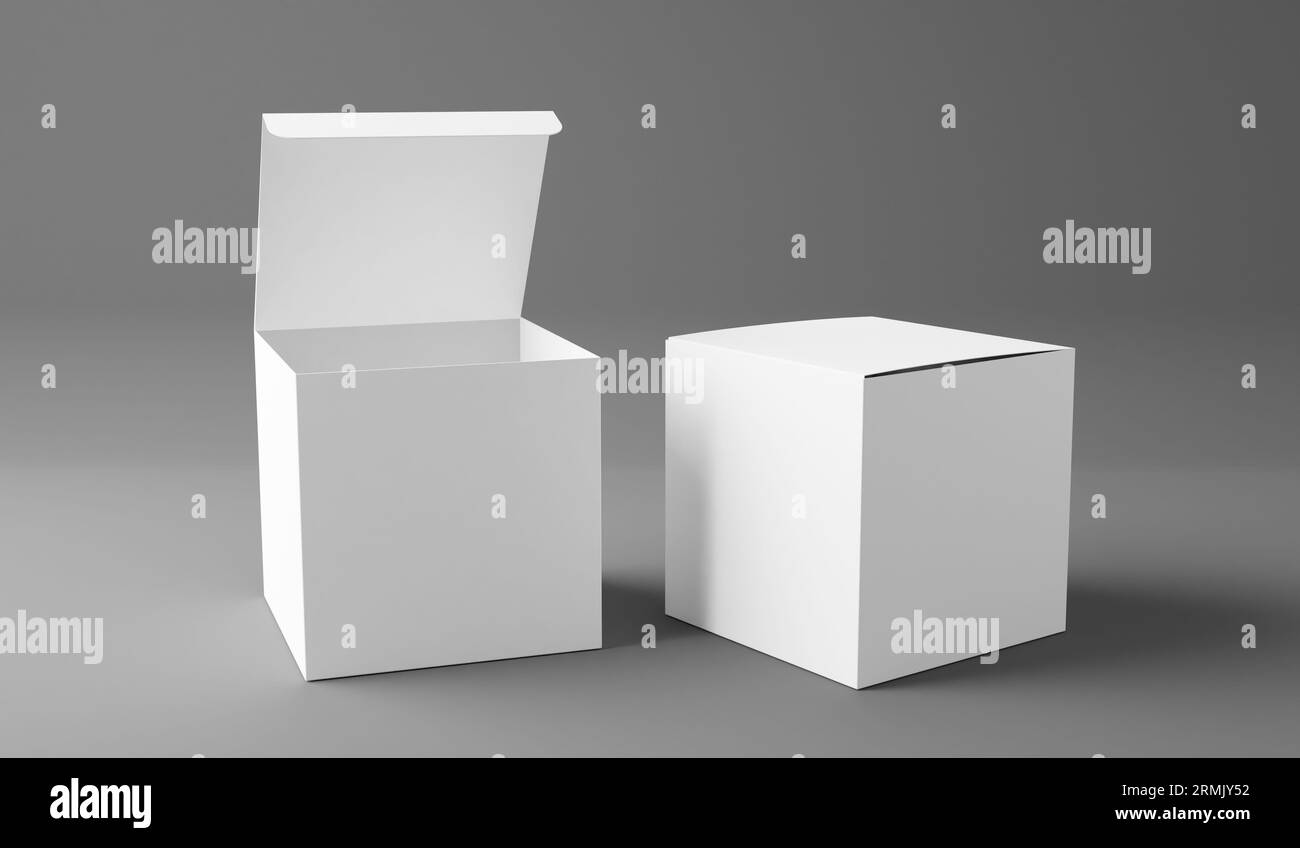 Two white box mockup isolated on grey background, 3D rendering Stock ...