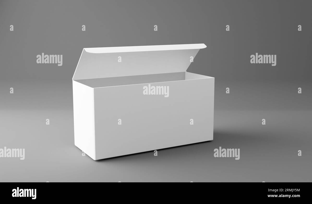 White box mockup, blank box template isolated on grey in 3d rendering ...