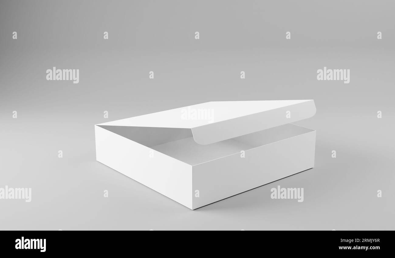 White box mockup, blank box template isolated on grey in 3d rendering ...