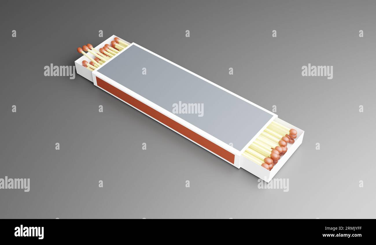 Open matchbox with matches on grey background. 3D illustration Stock ...