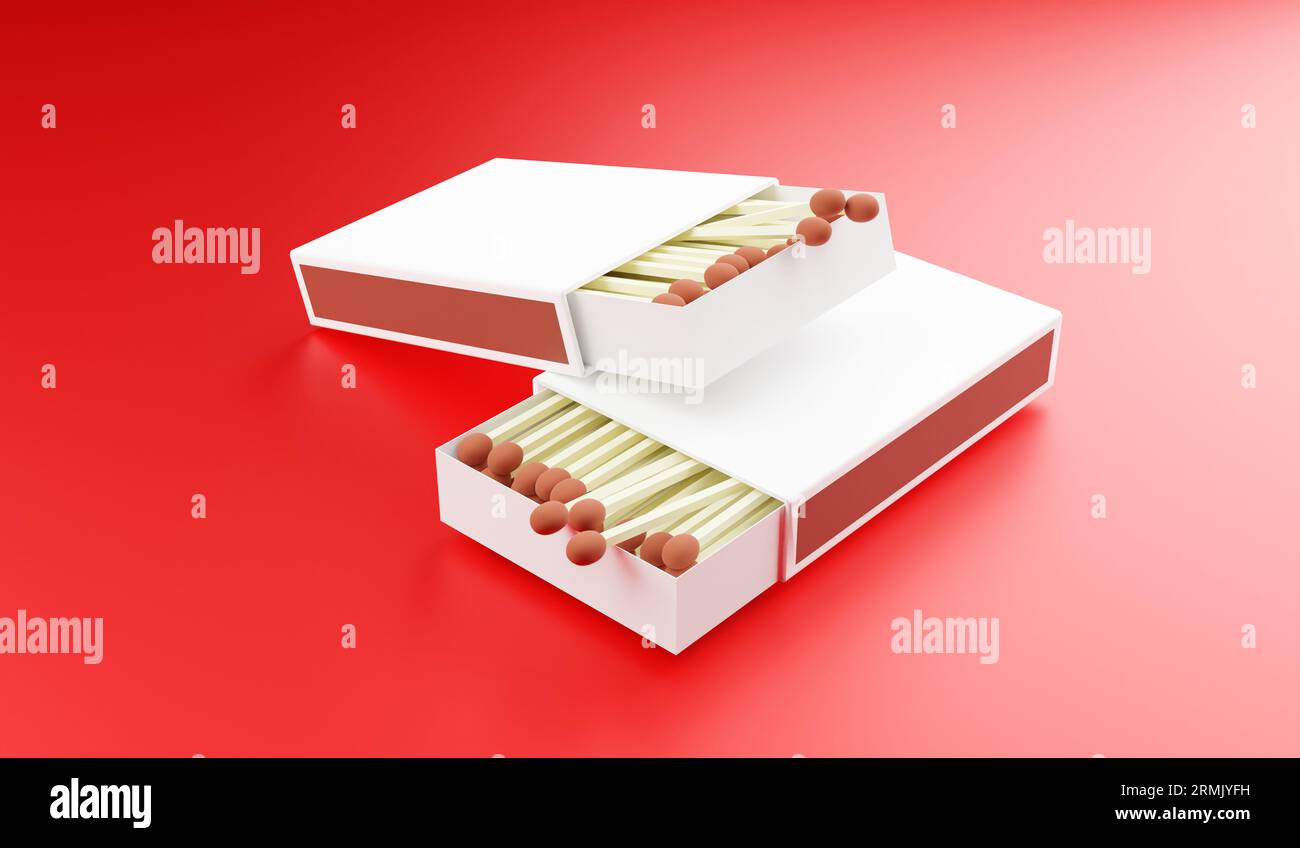 Open box of matches on a red background. 3d illustration Stock Photo ...