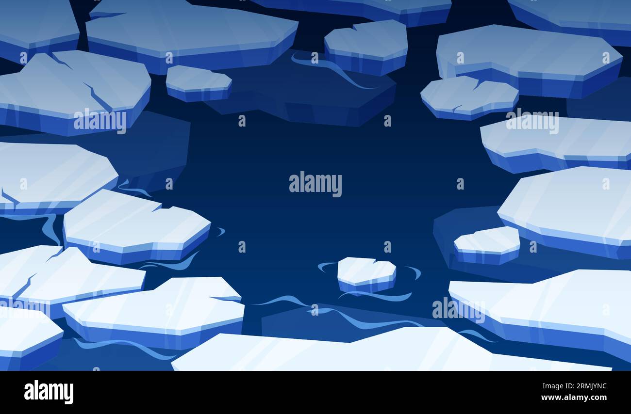 Ice floating on surface. Frame of blue icebergs floating on ocean water ...