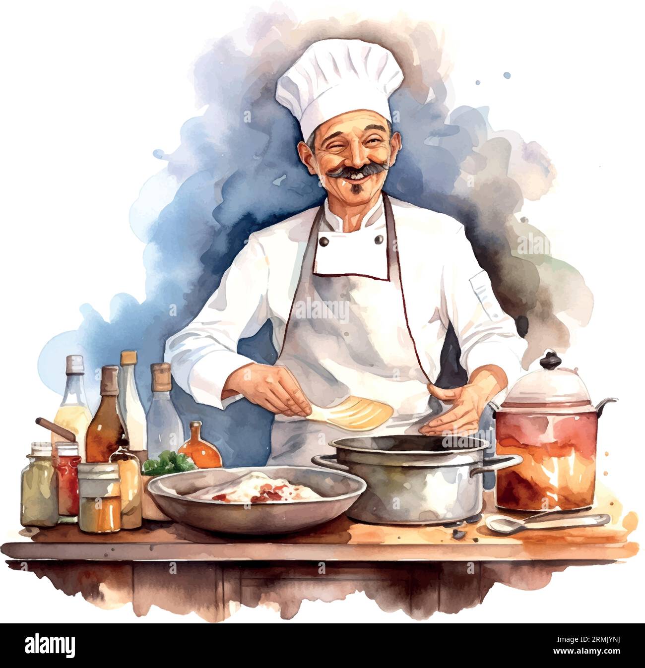 Retro watercolor character cook cartoon watercolor for wallpaper design ...