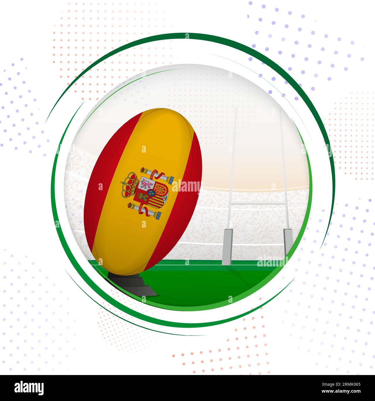 Flag of Spain on rugby ball. Round rugby icon with flag of Spain ...