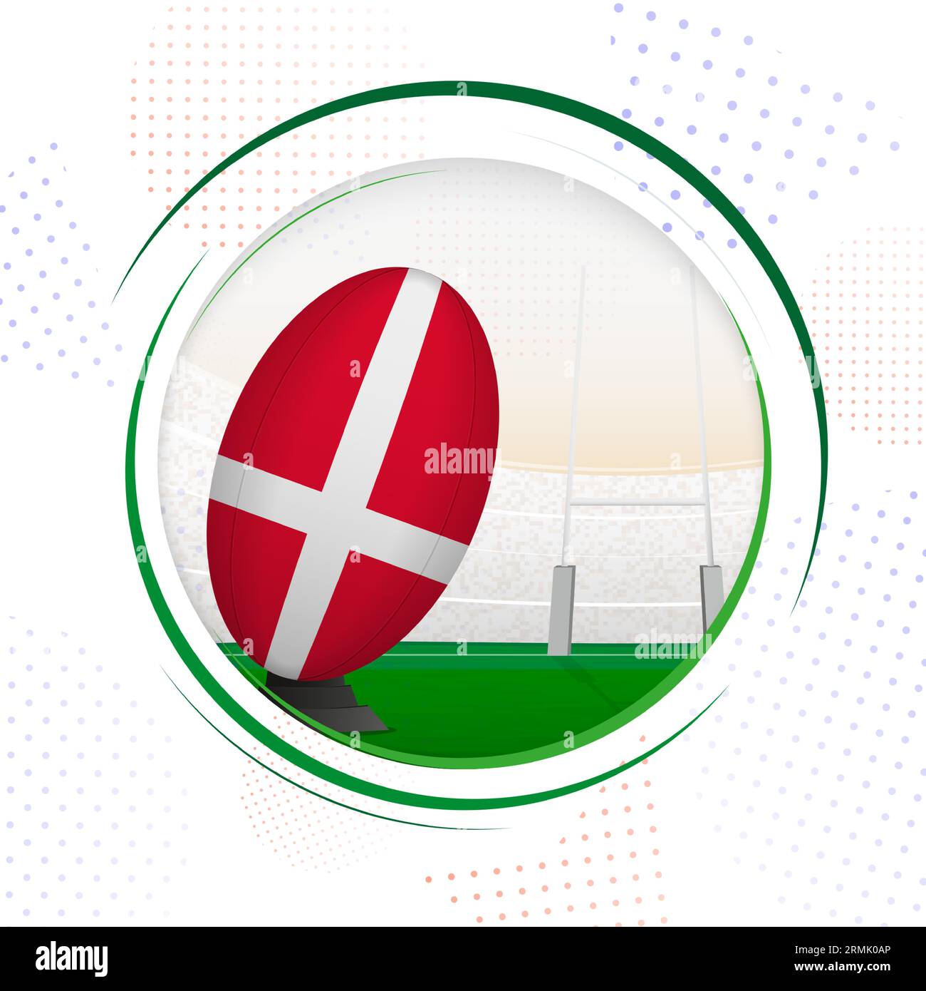 Flag of Denmark on rugby ball. Round rugby icon with flag of Denmark ...