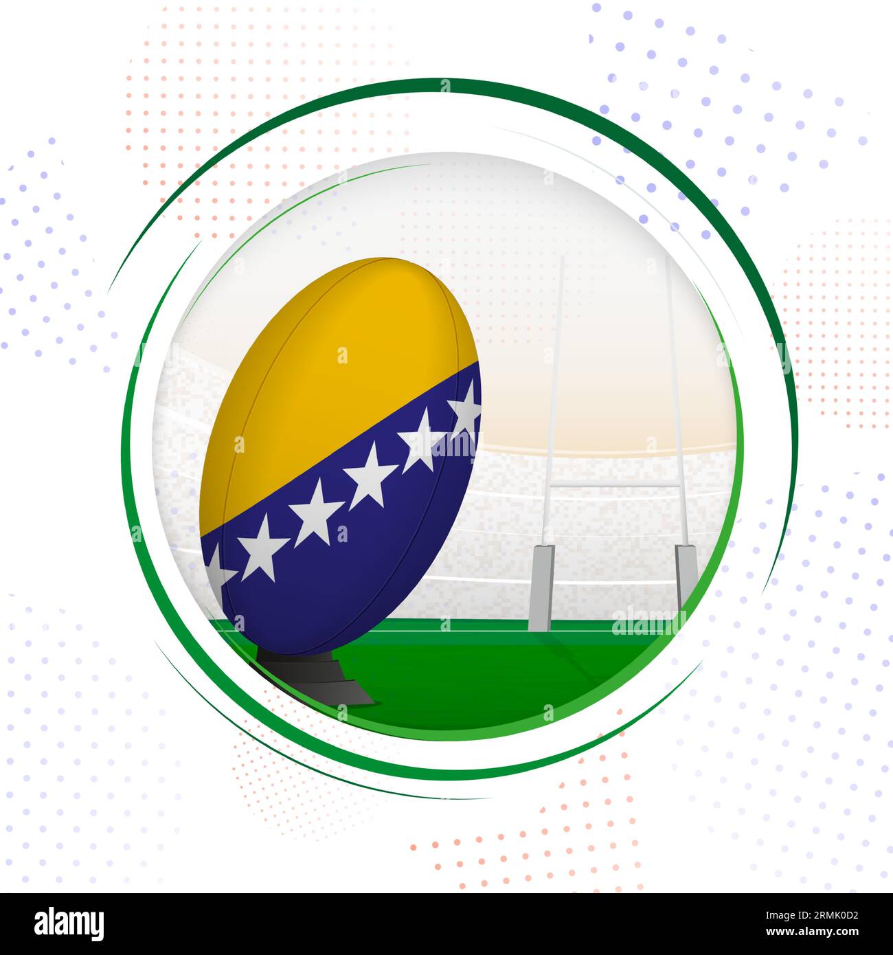 Flag of Bosnia and Herzegovina on rugby ball. Round rugby icon with ...