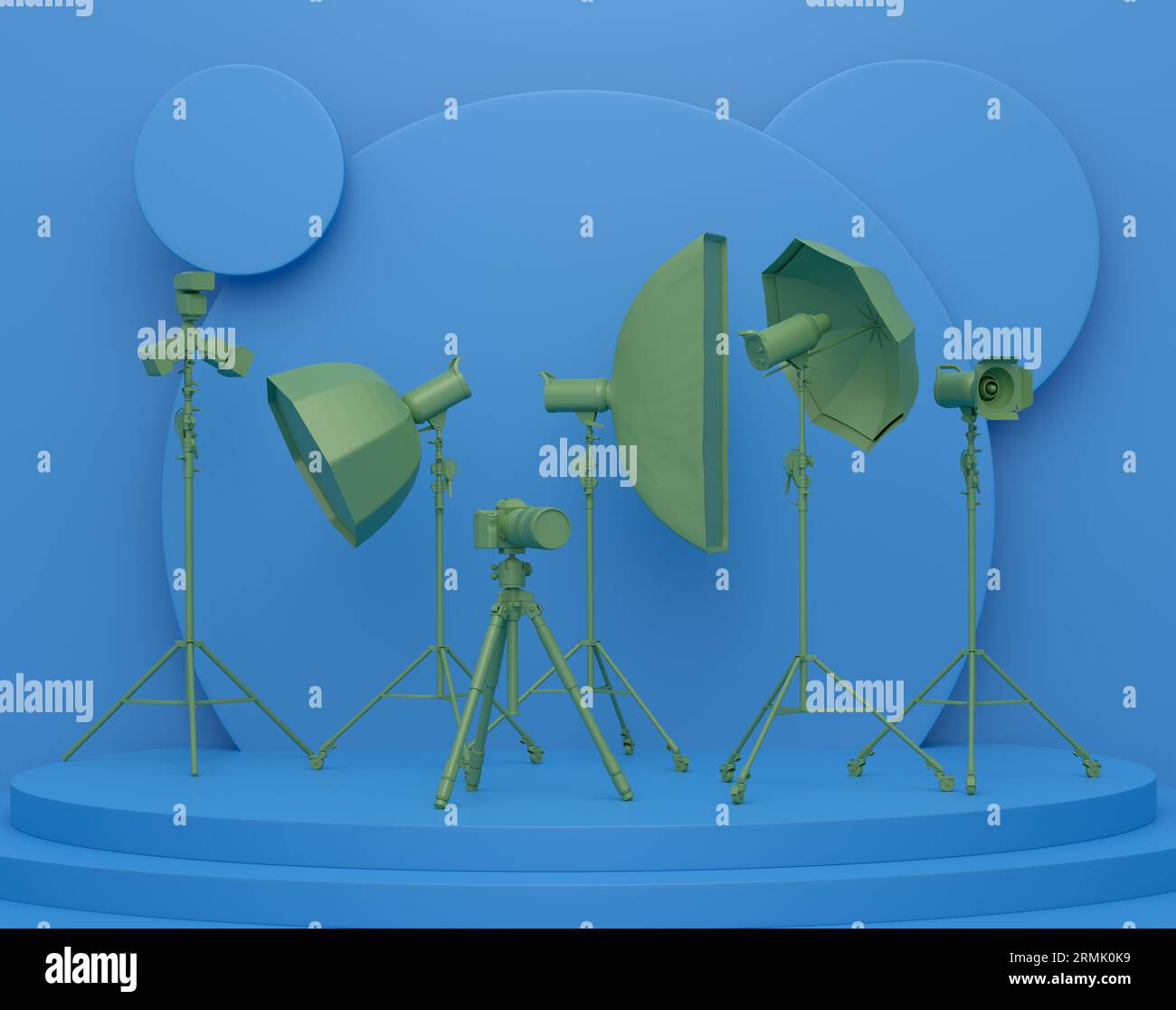 Abstract scene or podium with photography studio flash on a lighting ...