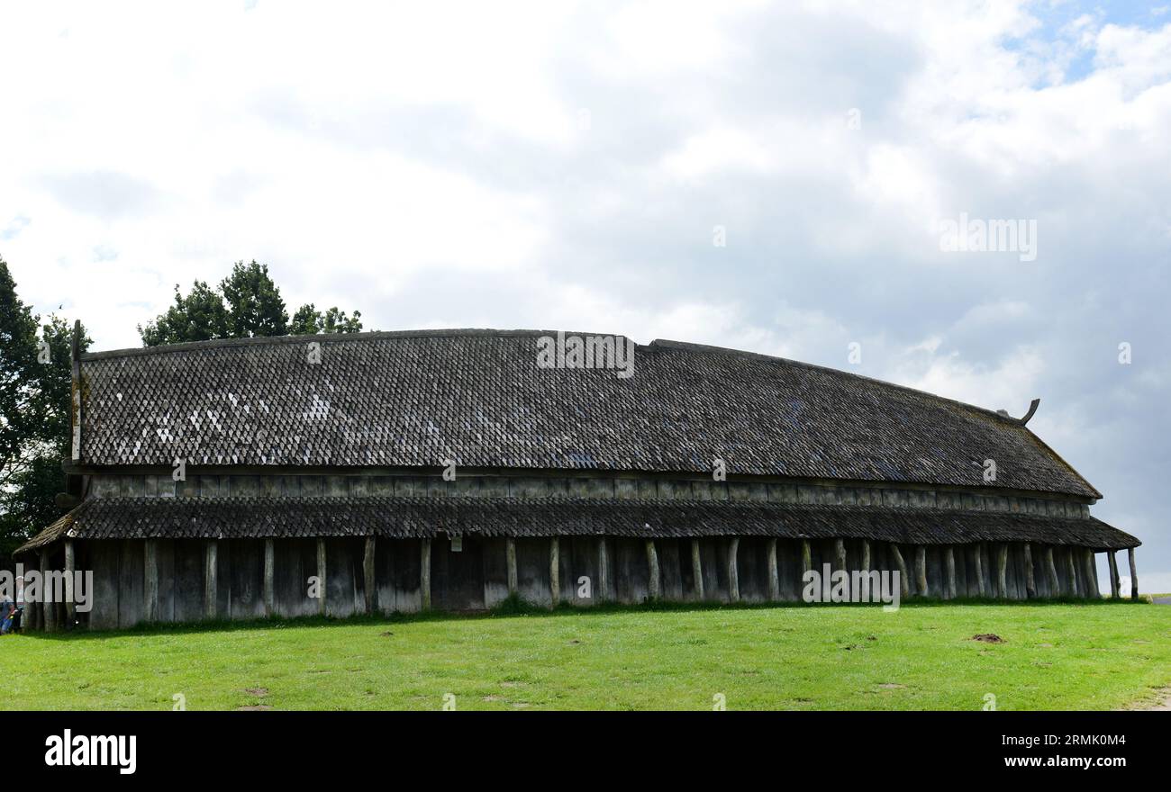 A reconstructed viking house, at the Trelleborg Museum. Trelleborg ...