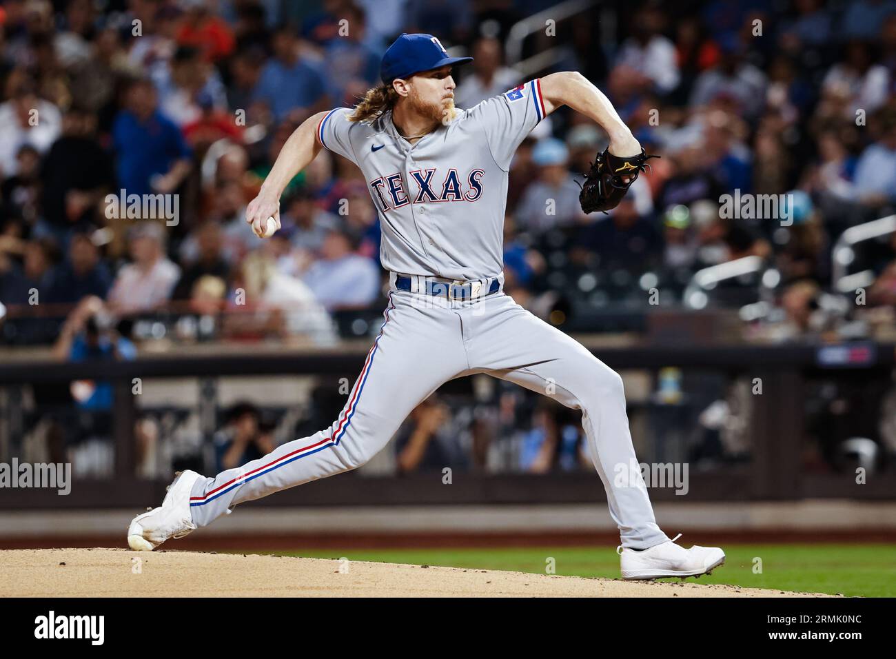 Aug 28, 2023; New York City, New York, USA; Texas Rangers pitcher Jon ...